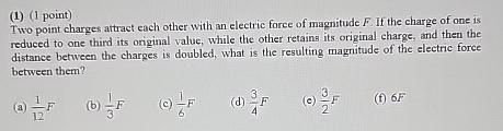 Solved (1) (1 ﻿point)Two point charges attract each other | Chegg.com