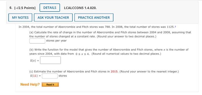 Solved n 2004, the total number of Abercrombie and Fitch | Chegg.com