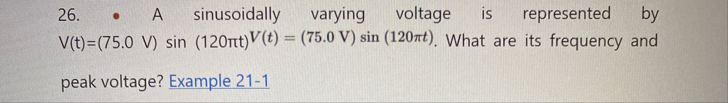 Solved A sinusoidally varying voltage is represented by | Chegg.com