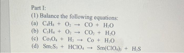 Solved Part I: (1) Balance the following equations: (a) | Chegg.com