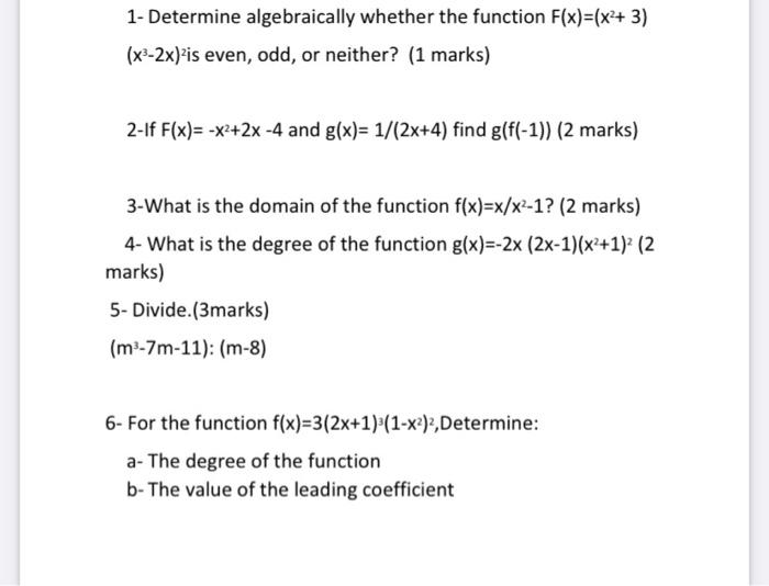 Solved 1 Determine Algebraically Whether The Function