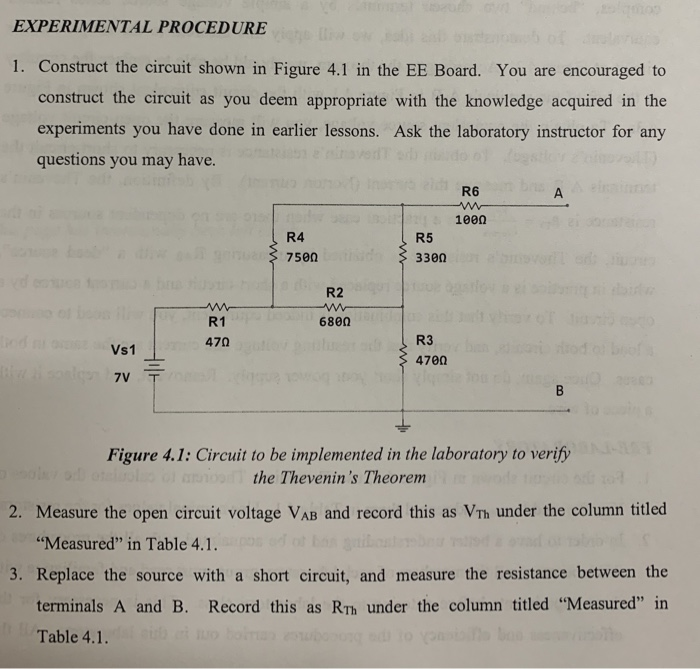 Solved EXPERIMENTAL PROCEDURE 1. Construct the circuit shown | Chegg.com