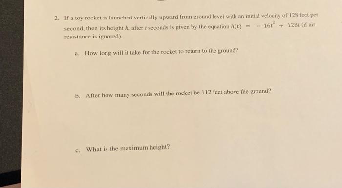 Solved 2. If a toy rocket is launched vertically upward from | Chegg.com