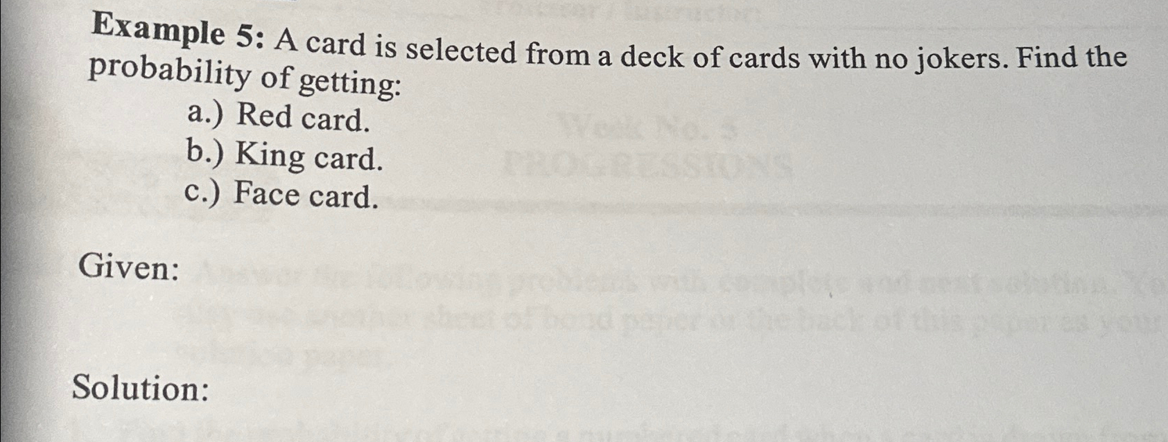 Solved Example 5: A card is selected from a deck of cards | Chegg.com