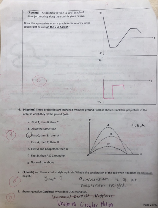 Solved 5. (3 points) The position vs time (x vs t) graph of | Chegg.com