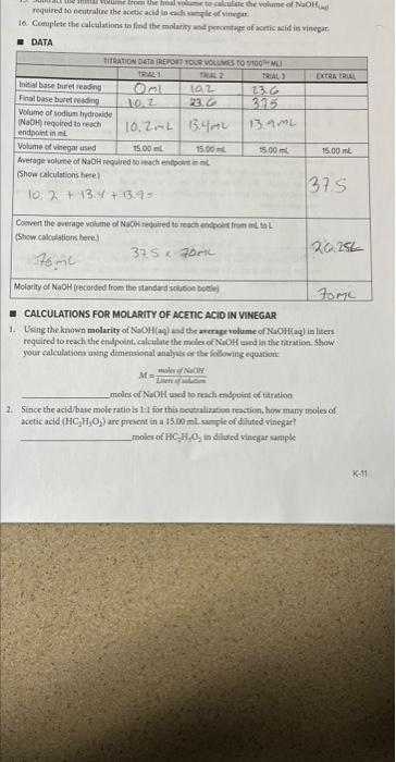 required to neutralize the acetic acid in each weple | Chegg.com