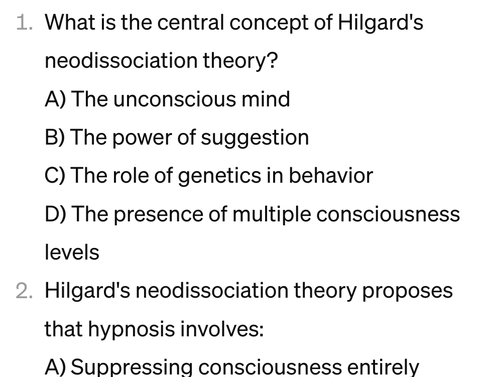 Solved What is the central concept of Hilgard's | Chegg.com