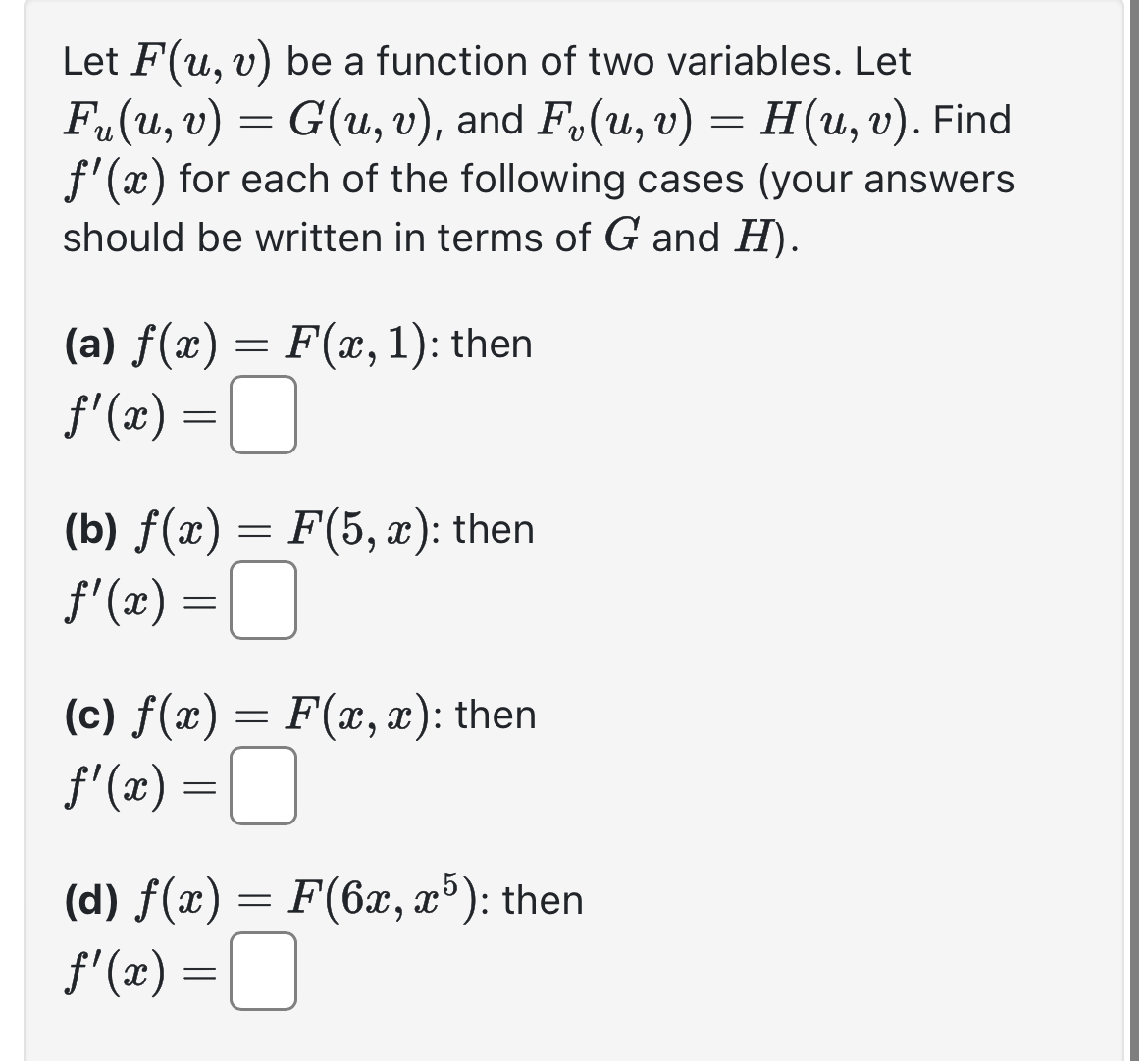Solved Let F(u,v) be a function of two variables. Let | Chegg.com Solved Let F(u,v) be a function of two variables. Let | Chegg.com
