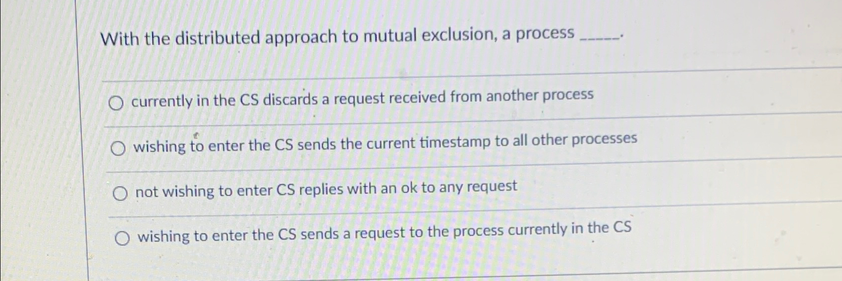 Solved With the distributed approach to mutual exclusion, a | Chegg.com