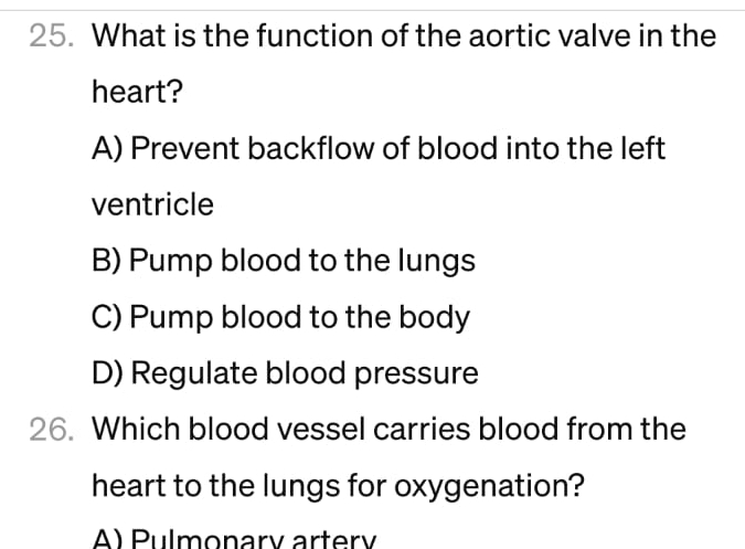 Solved What is the function of the aortic valve in the | Chegg.com