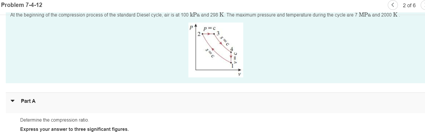 Solved Problem 7-4-12At the beginning of the compression | Chegg.com