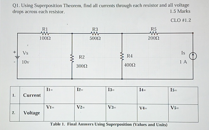 Solved Q1 using Superposition Theorem Find All Currents