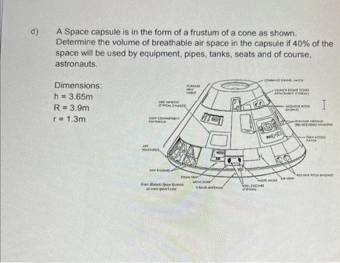 Solved A Space capsule is in the form of a frustum of a cone | Chegg.com