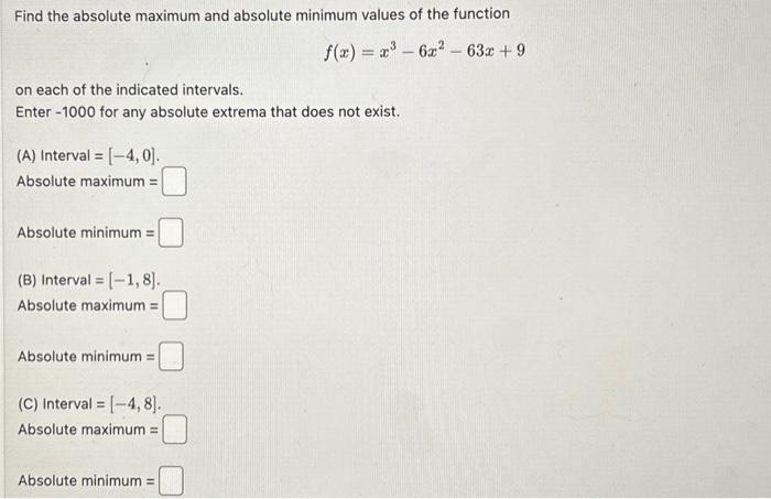 Solved Find the absolute maximum and absolute minimum values | Chegg.com