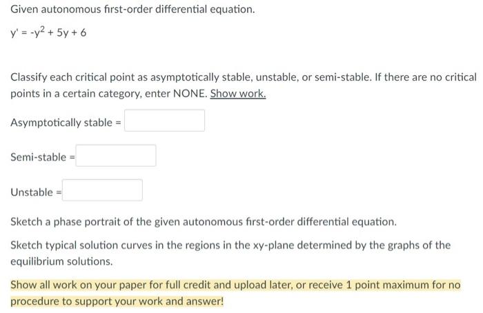 Solved Given autonomous first-order differential equation. | Chegg.com