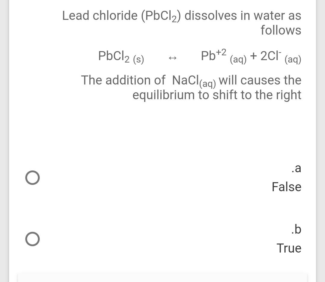 Solved Lead chloride (PbCl2) dissolves in water as follows | Chegg.com