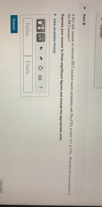 Solved Lurrect Part B A 341-mL sample of unknown HCl | Chegg.com