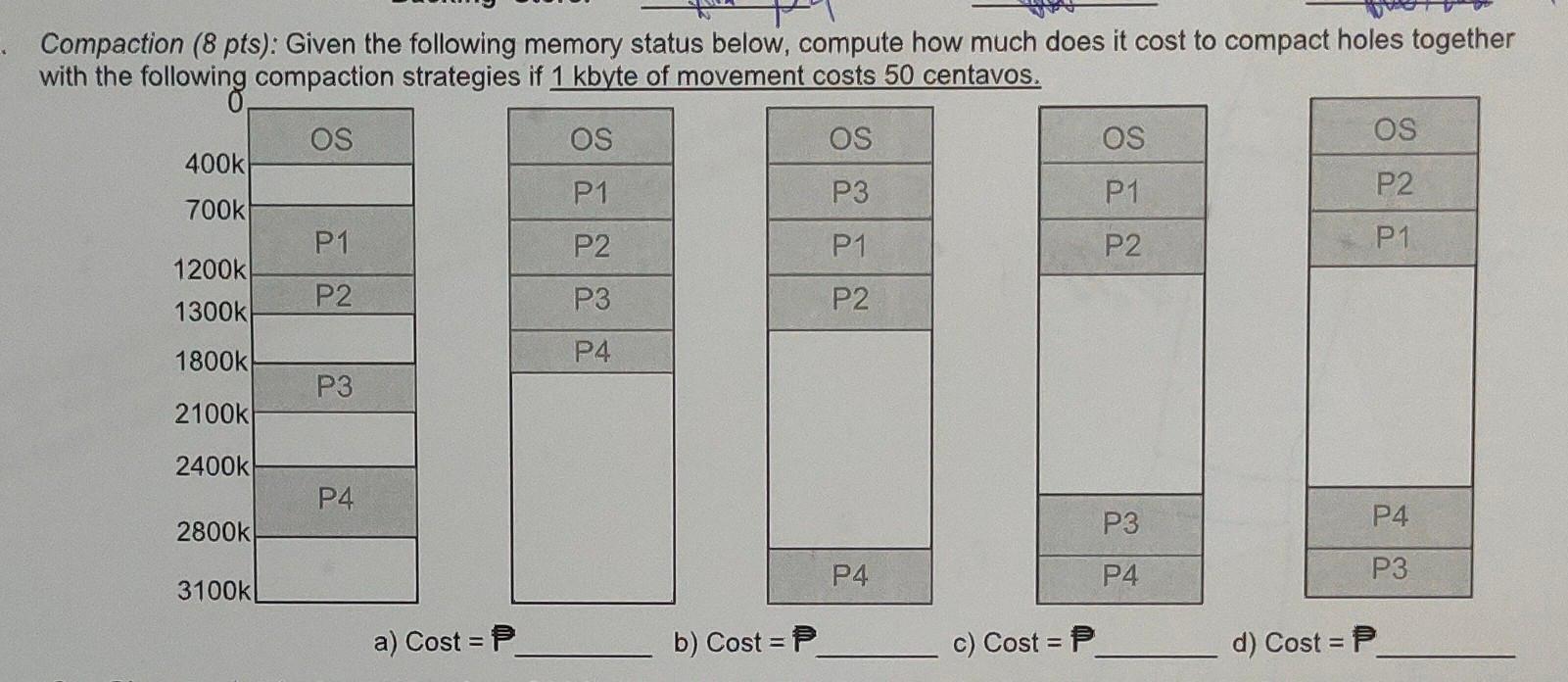 Solved Compaction ( 8pts) : Given the following memory | Chegg.com