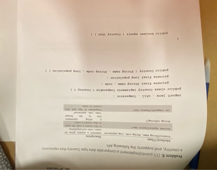 Solved Problem 8. (15 points)Implement a comparable data | Chegg.com