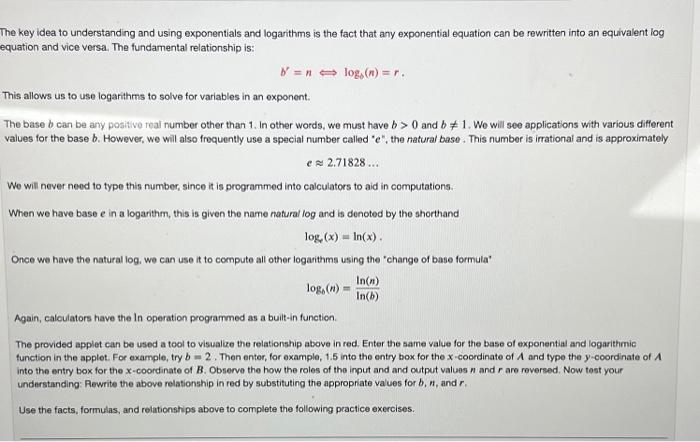 The key idea to understanding and using exponentials | Chegg.com