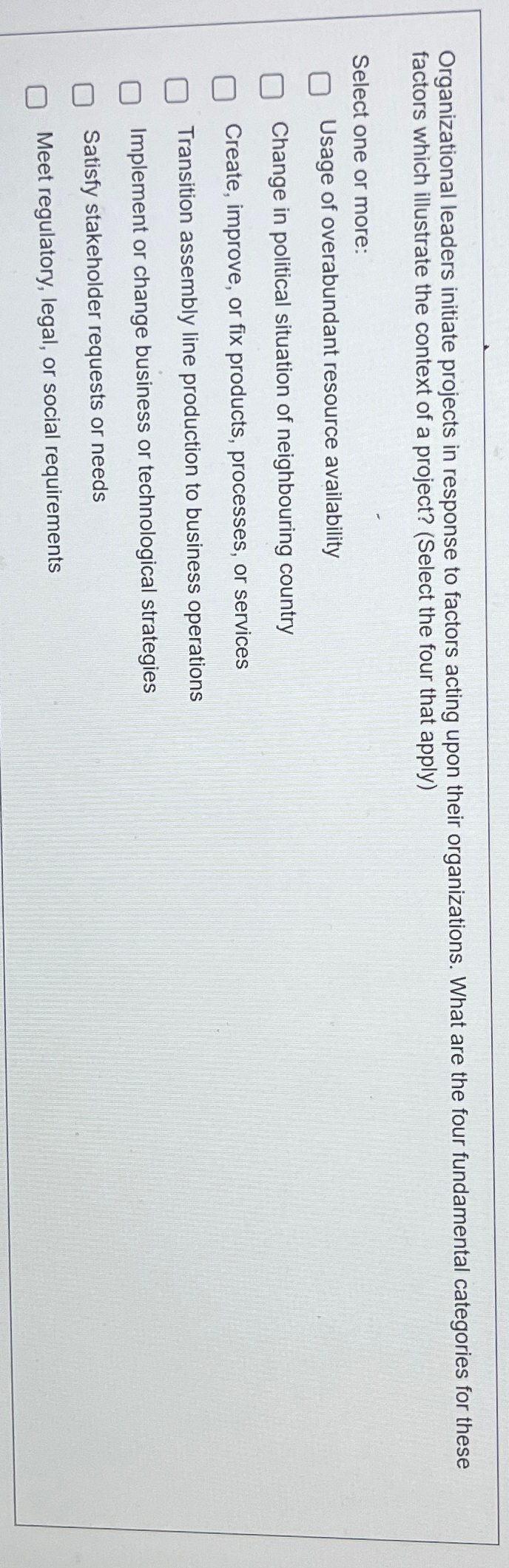 Solved Organizational leaders initiate projects in response | Chegg.com