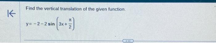Solved Find the vertical translation of the given function. | Chegg.com