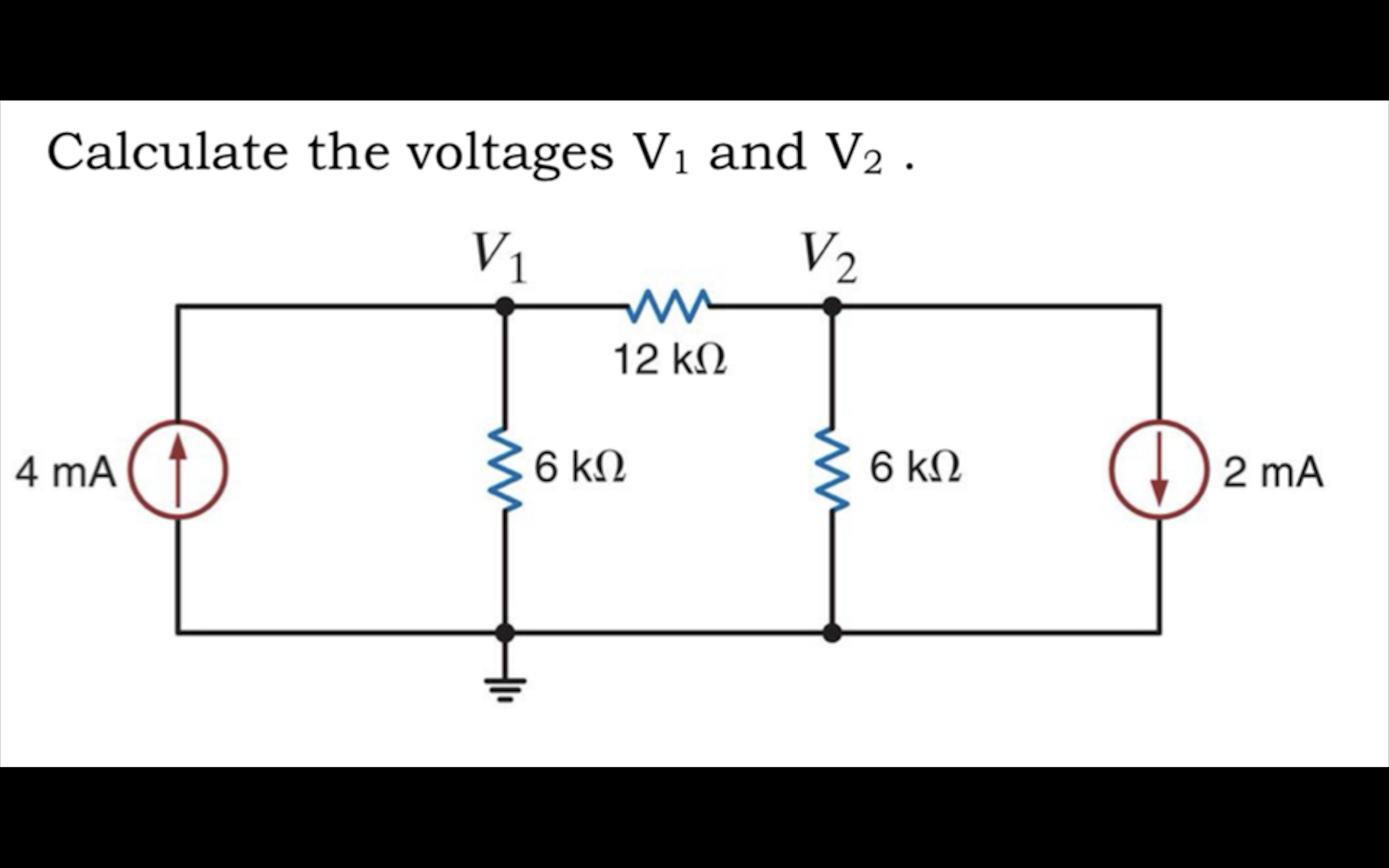 Solved Calculate the voltages V1 ﻿and V2. | Chegg.com