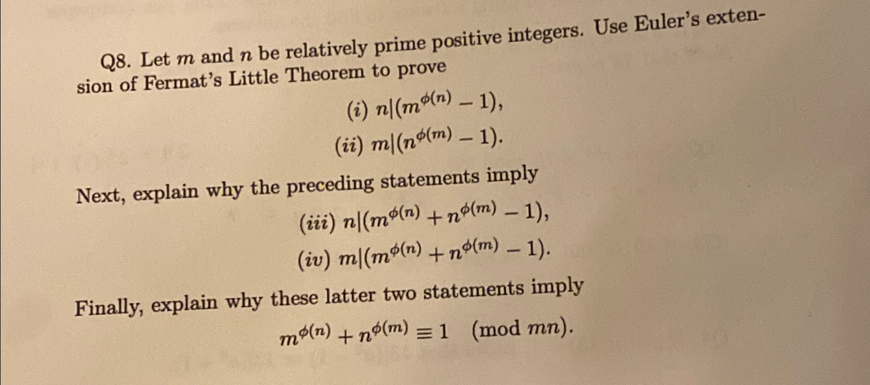 Solved Q8. ﻿Let m ﻿and n ﻿be relatively prime positive | Chegg.com