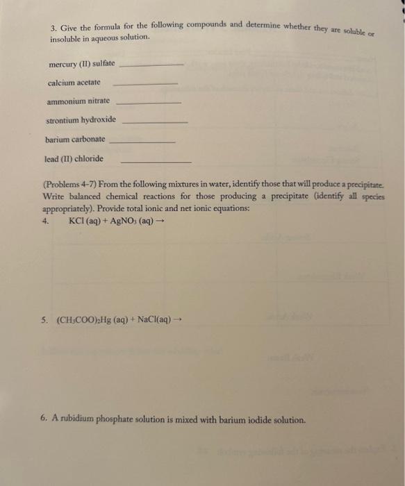 Solved 3. Give the formula for the following compounds and | Chegg.com