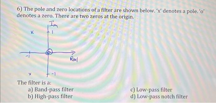Solved 6) The pole and zero locations of a filter are shown | Chegg.com