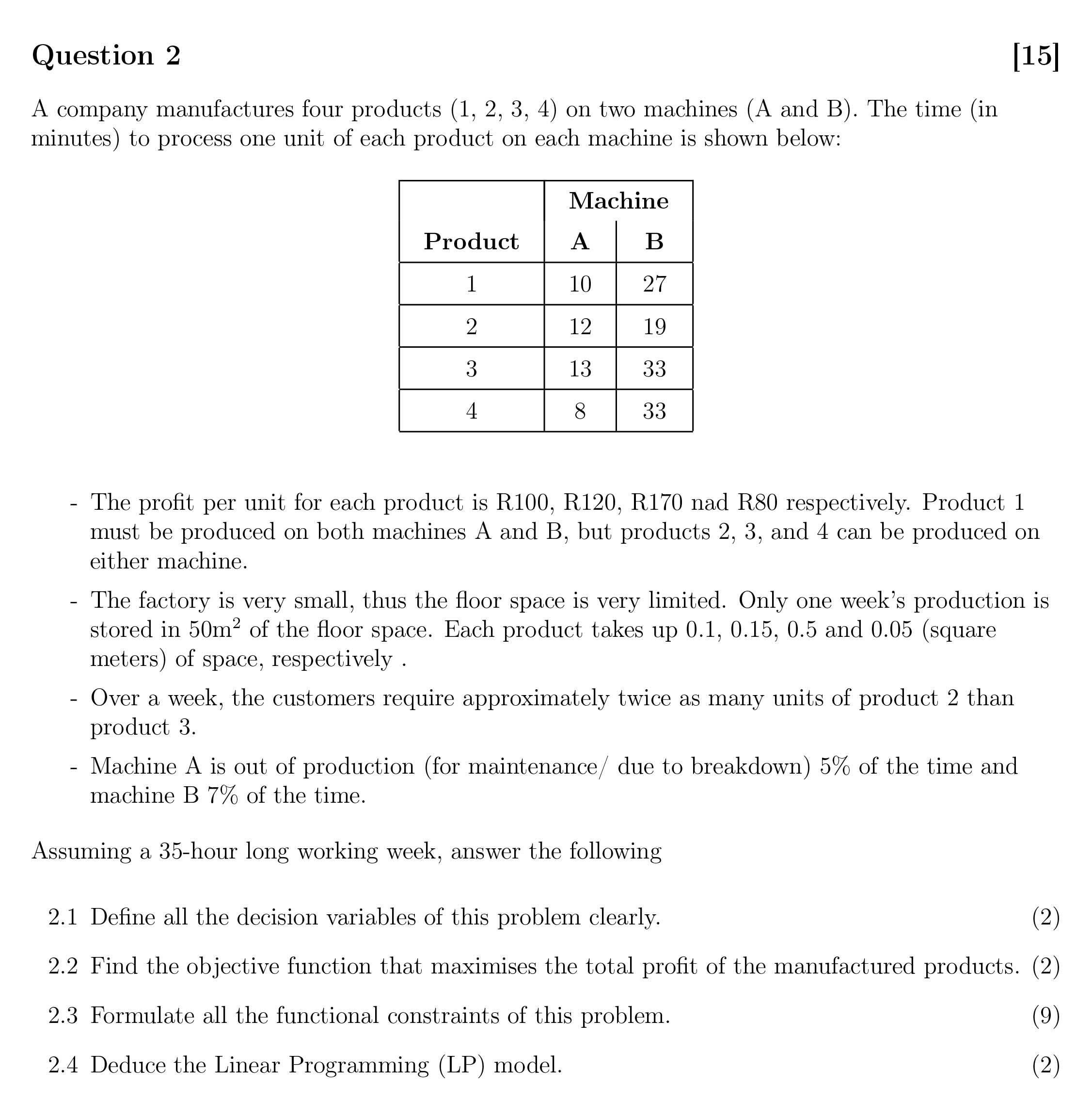 Solved Question 2 ﻿A company manufactures four products | Chegg.com