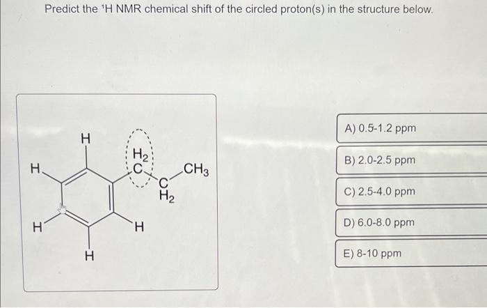 Solved Predict the 1H NMR chemical shift of the circled | Chegg.com