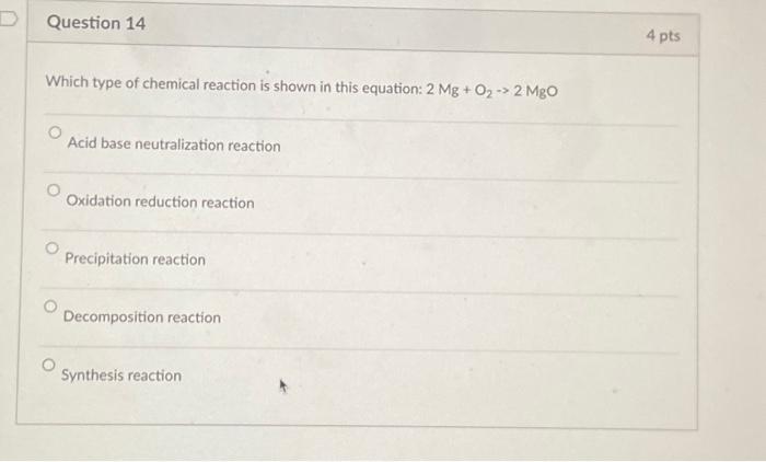 Solved Which type of chemical reaction is shown in this | Chegg.com