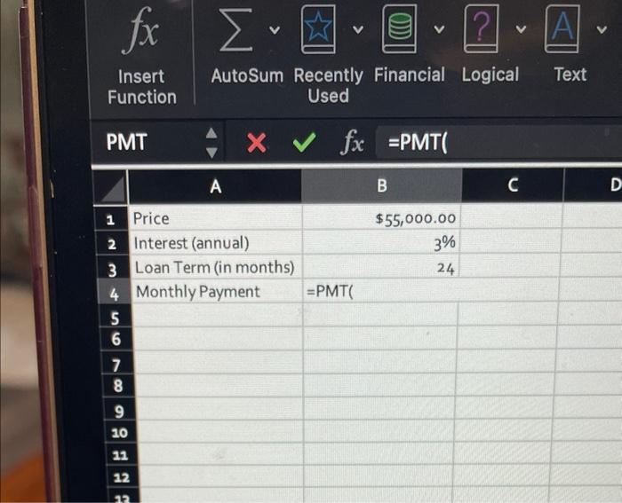 Solved Insert Function AutoSum Recently Financial Logical | Chegg.com