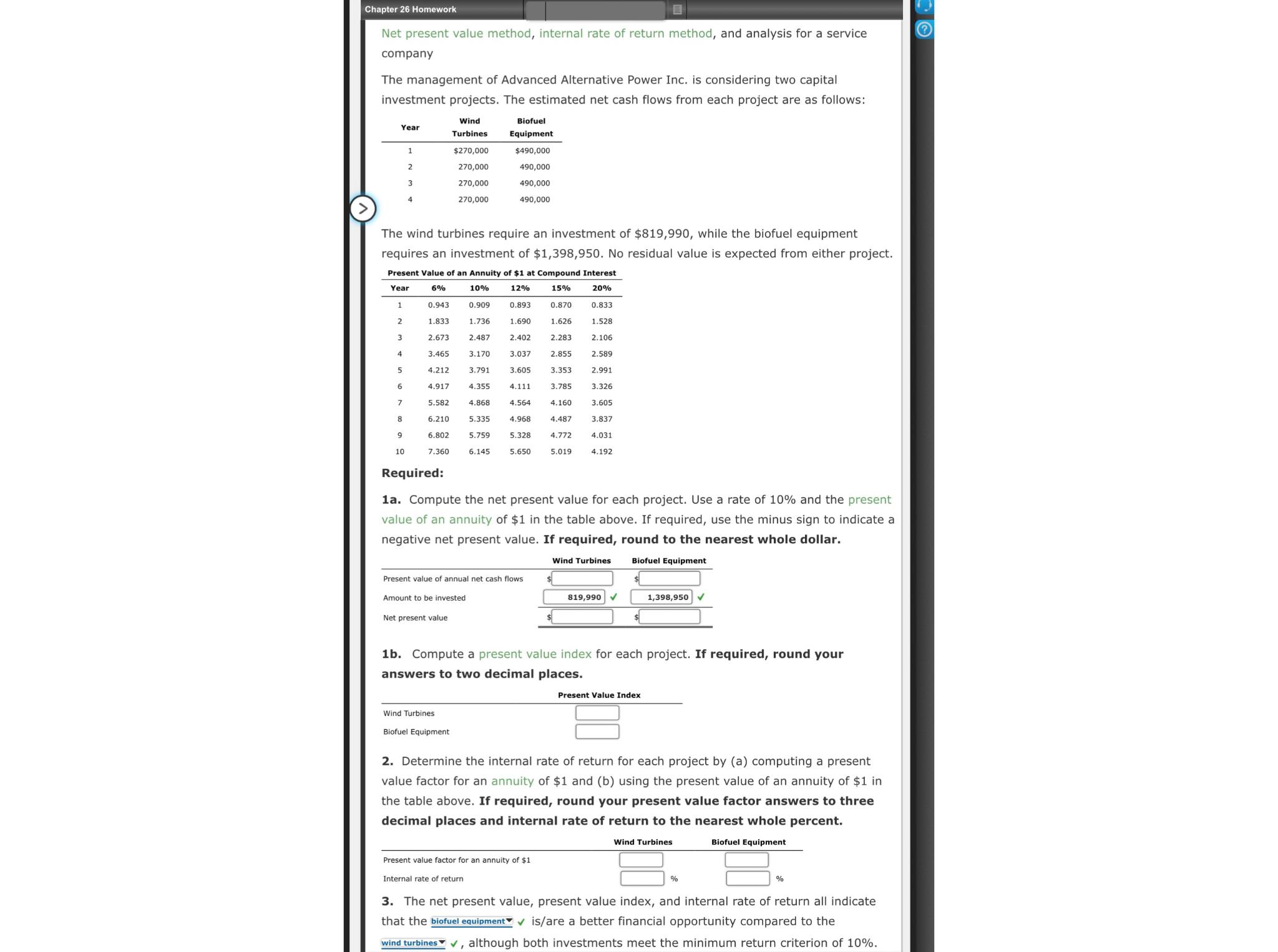 Solved Chapter 26 ﻿HomeworkNet present value method, | Chegg.com