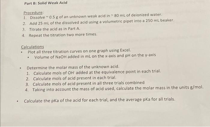 Solved Part B: Solid Weak Acid Procedure: 1. Dissolve ~ | Chegg.com