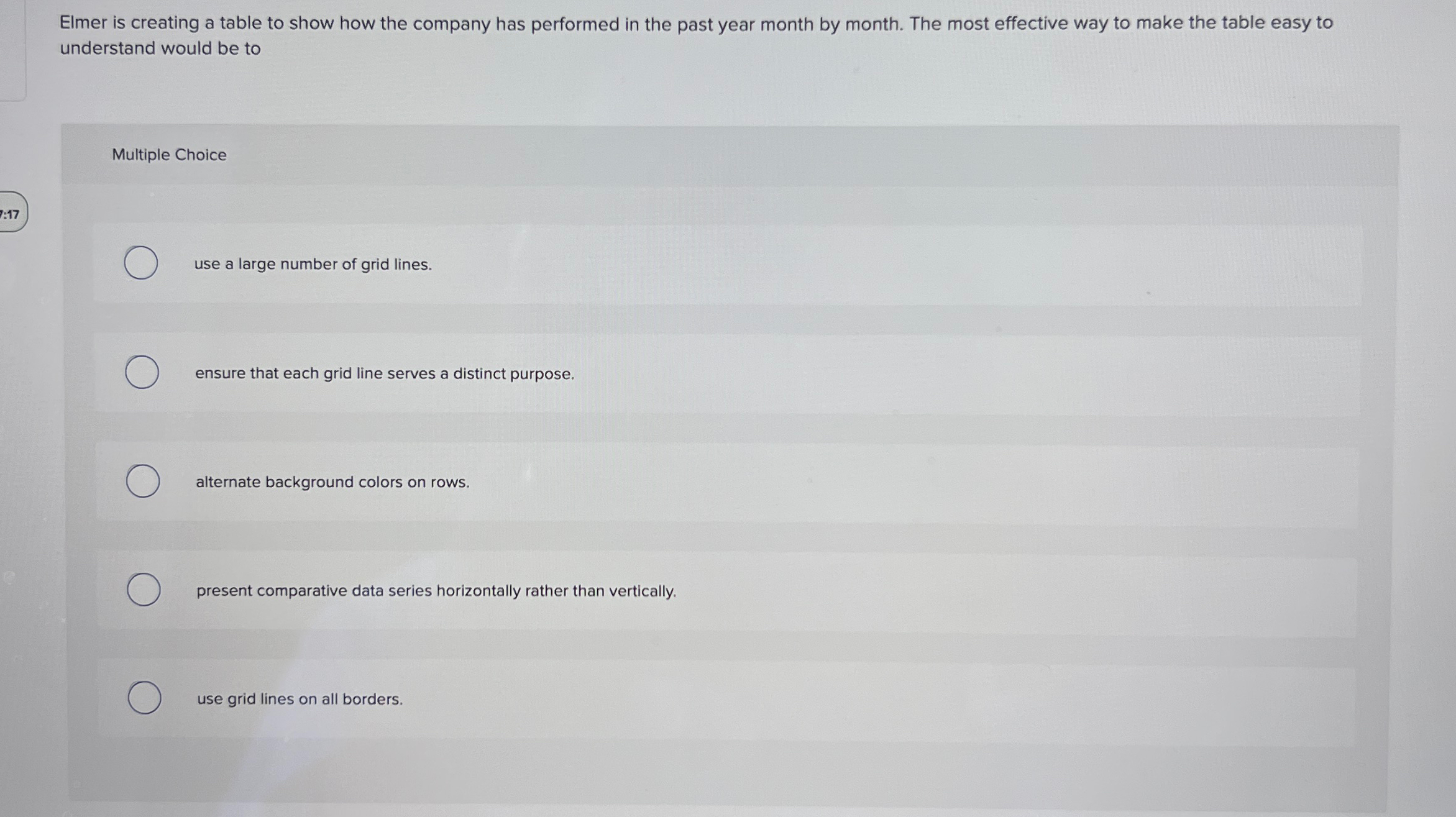 Solved Elmer is creating a table to show how the company has | Chegg.com