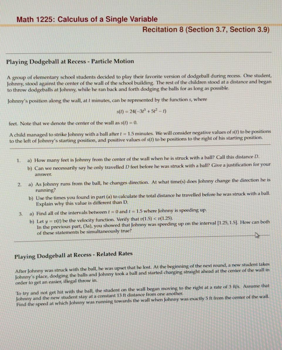 Solved Math 1225: Calculus of a Single Variable Recitation 8 | Chegg.com