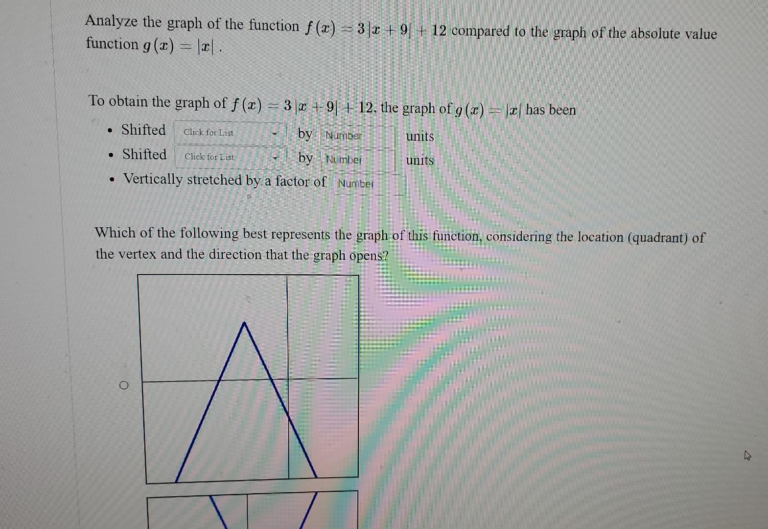 Solved Analyze the graph of the function f(x) = 3|x + 9] + | Chegg.com