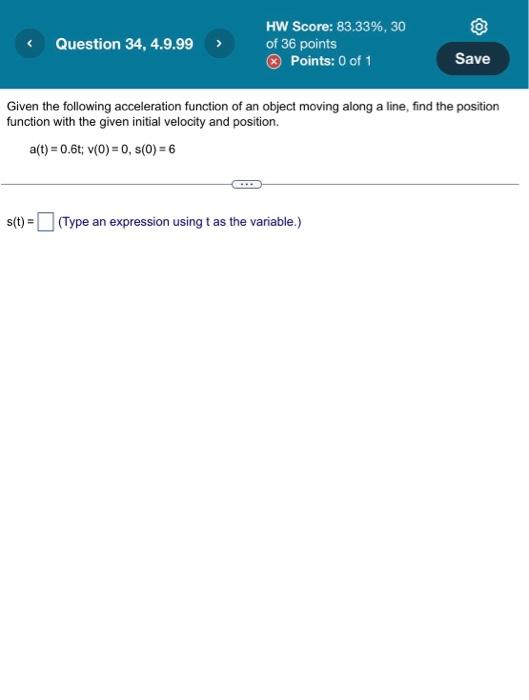 Solved Given the following acceleration function of an | Chegg.com