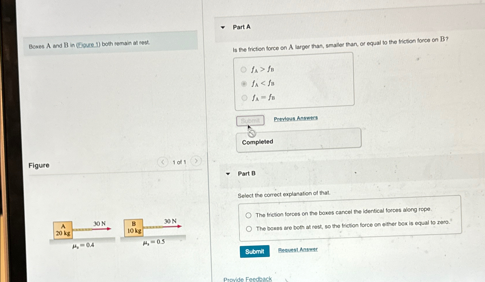 Solved Part ABoxes A and B ﻿in (Eigure 1) ﻿both remain at | Chegg.com