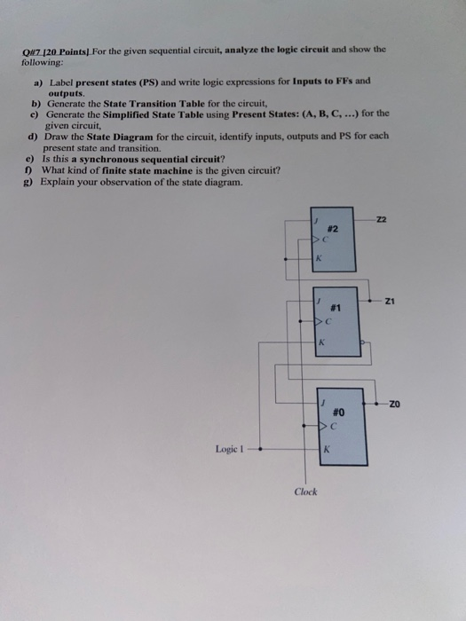 Solved ONZ 20 Points. For the given sequential circuit, | Chegg.com