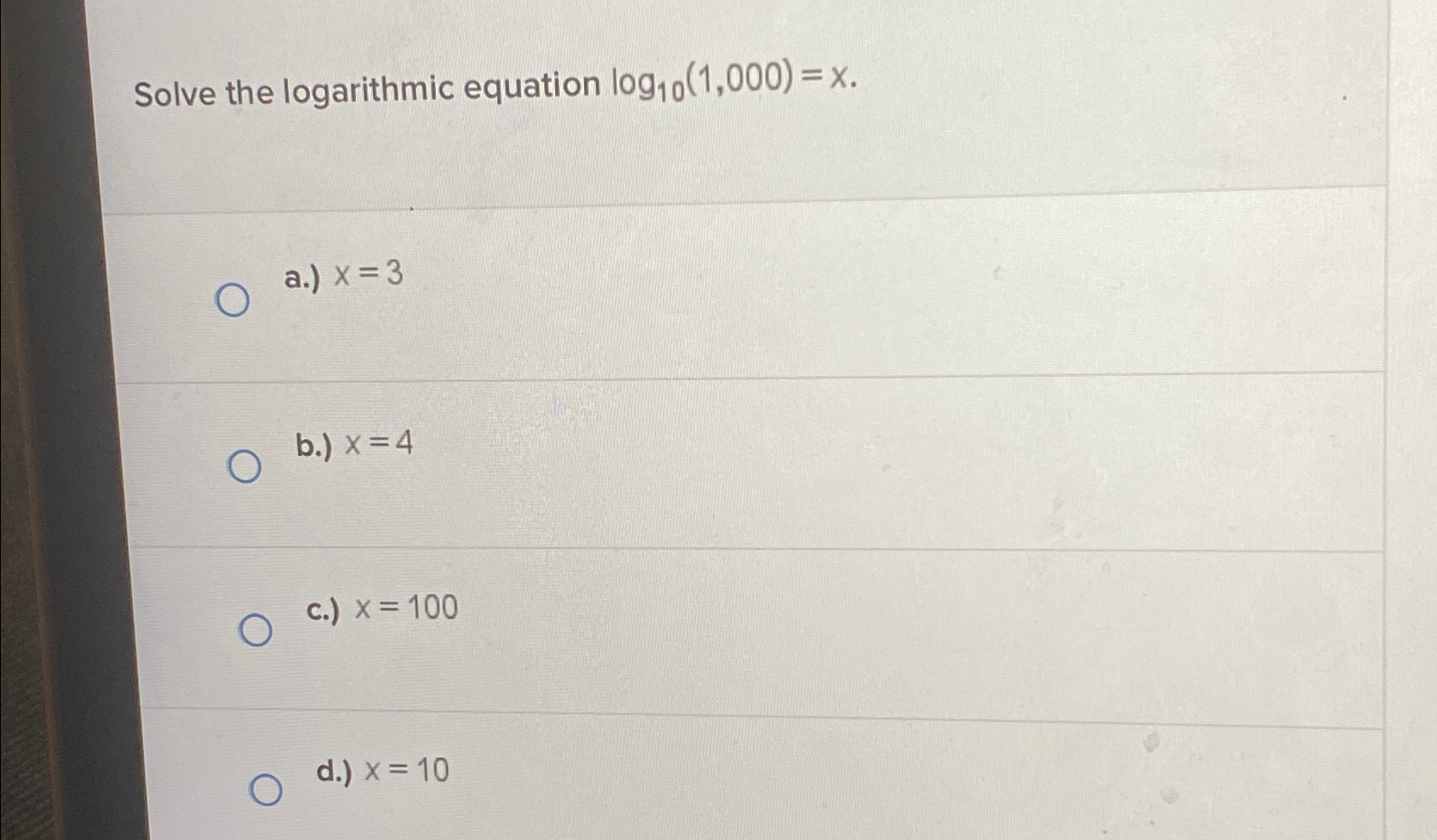 Solved Solve the logarithmic equation | Chegg.com