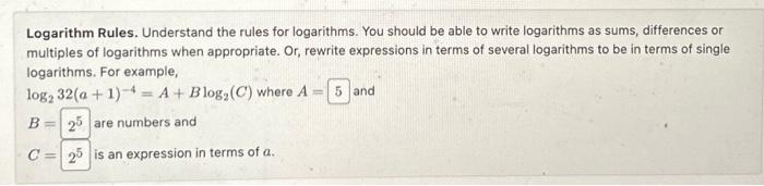 Solved Logarithm Rules. Understand the rules for logarithms. | Chegg.com