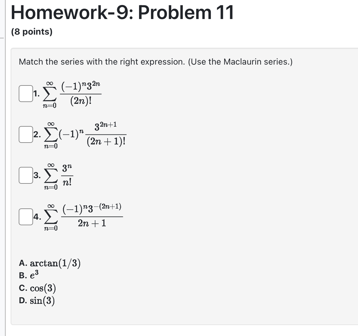 Solved Homework-9: Problem 11(8 ﻿points)Match the series | Chegg.com