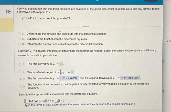 Solved Verify by substitution that the given functions are | Chegg.com