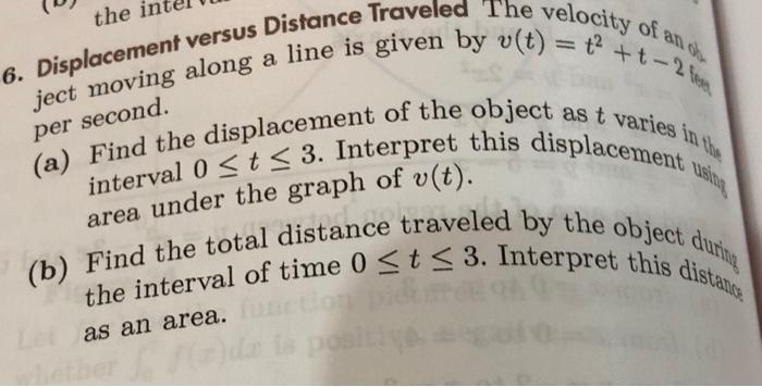 Solved 6. Displacement versus Distance Traveled The velocity | Chegg.com