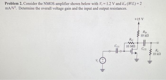 Solved Problem 2. Consider the NMOS amplifier shown below | Chegg.com