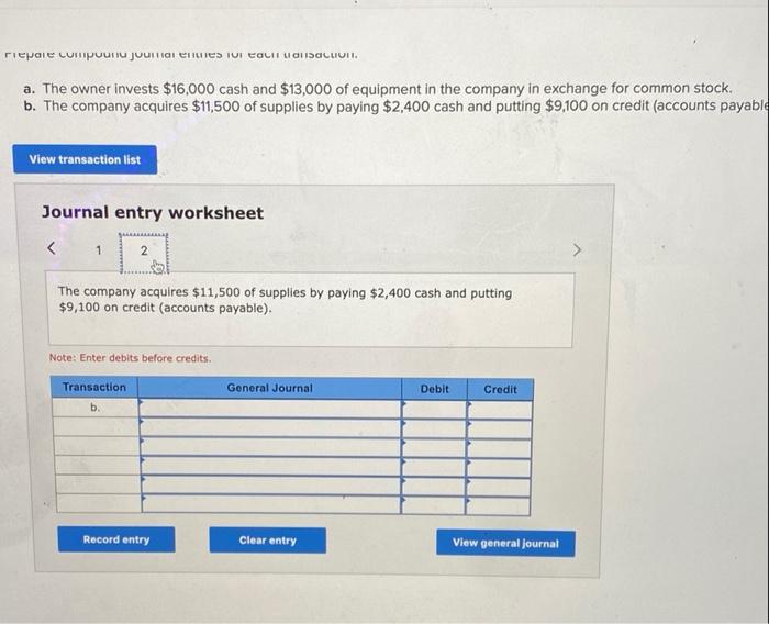 Solved QS 2-11 (Algo) Preparing compound journal entries LO | Chegg.com