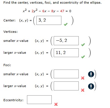 Solved Find the center, vertices, foci, and eccentricity of | Chegg.com